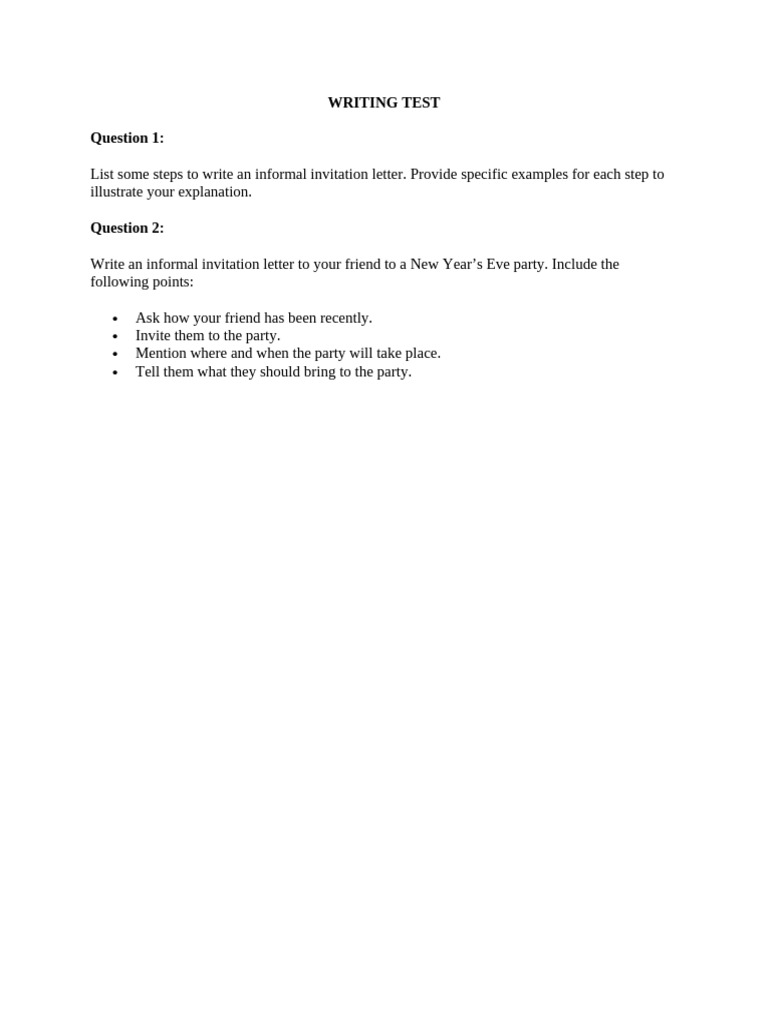 Writing Test Mid Term English 1 | PDF