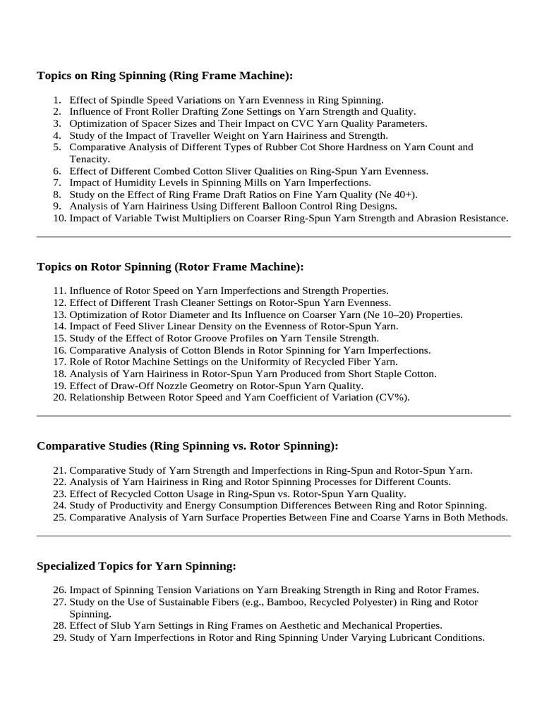 Topics On Ring Spinning | PDF | Spinning (Textiles) | Yarn