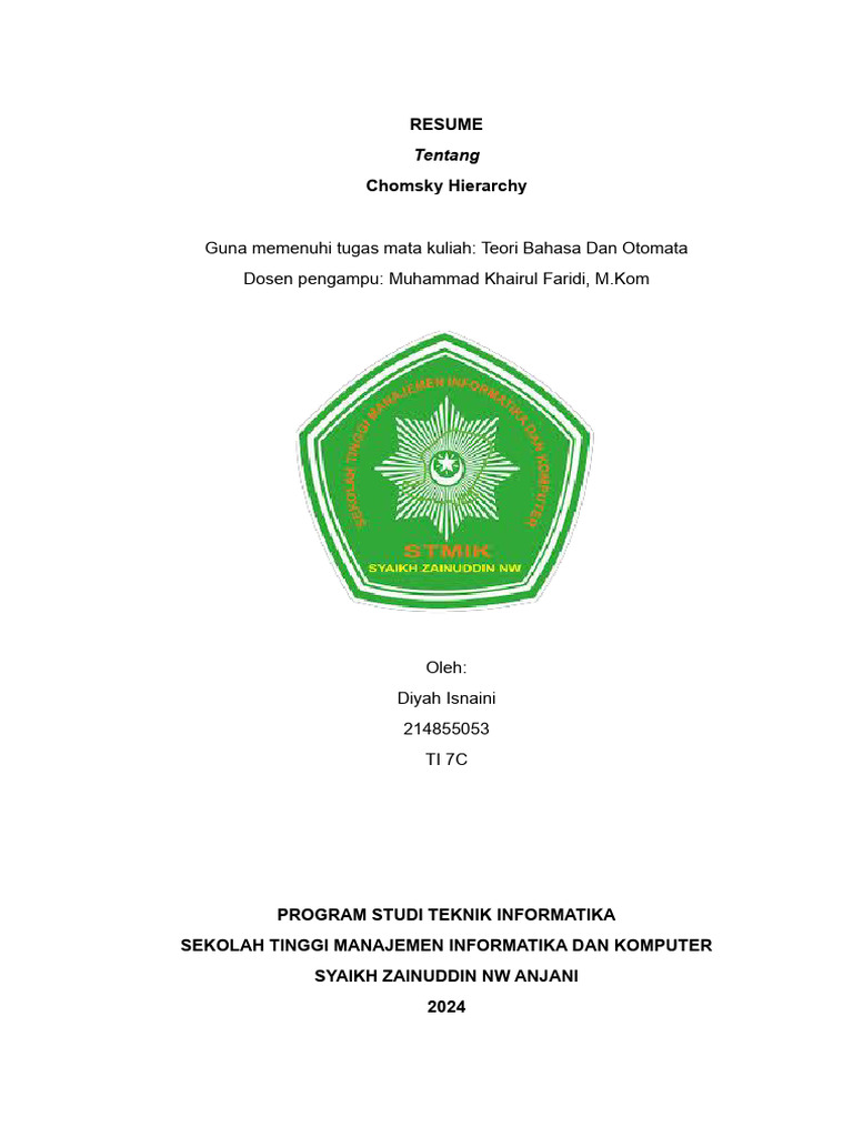 Diyah Isnaini-chomsky-hierarchy | PDF Diyah Isnaini-chomsky-hierarchy | PDF