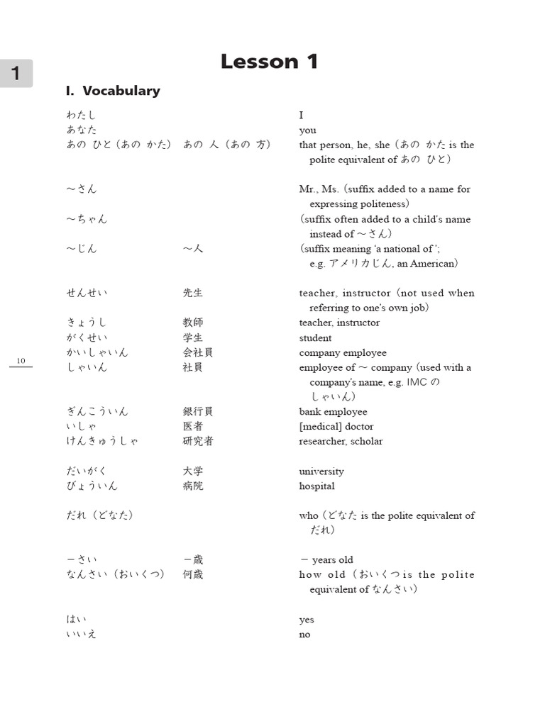 Minna No Nihongo Grammar Explanations and Vocab | PDF
