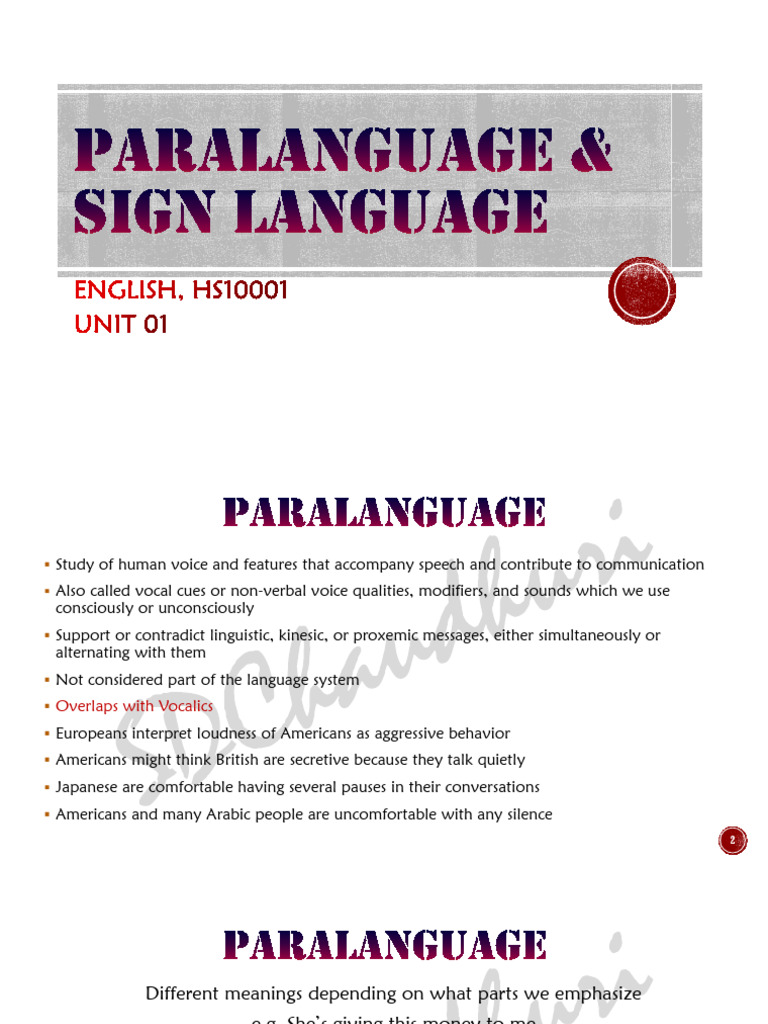 Eng_01D_Paralanguage | PDF | Communication | Nonverbal Communication