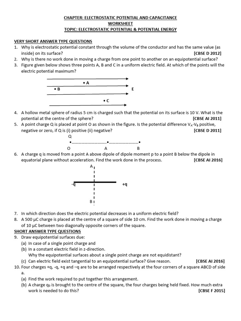 NAATU WORKSHEET | PDF | Electric Field | Electrostatics