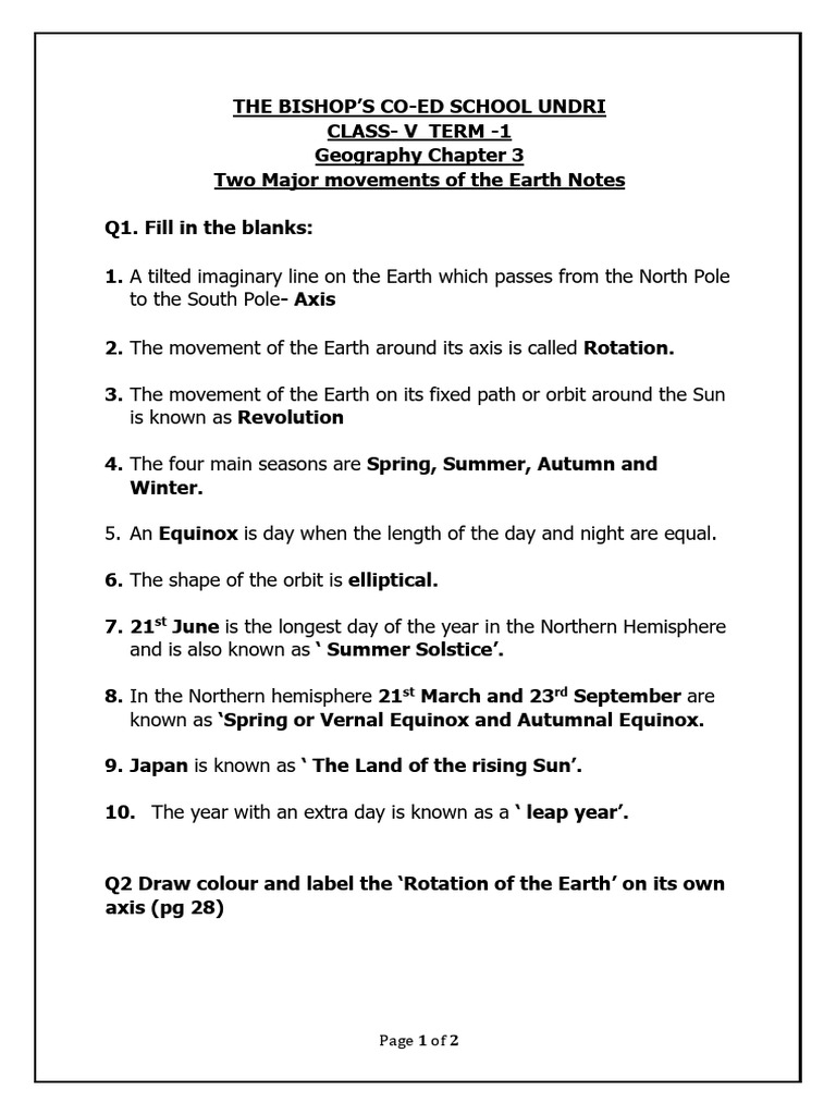 Earth Movements: Rotation & Revolution Notes | PDF