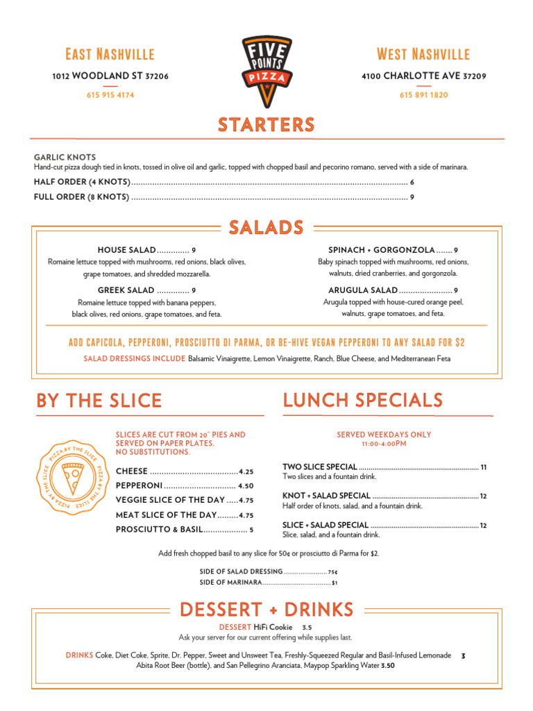 Five Points Pizza Menu | PDF | Pizza | Salad