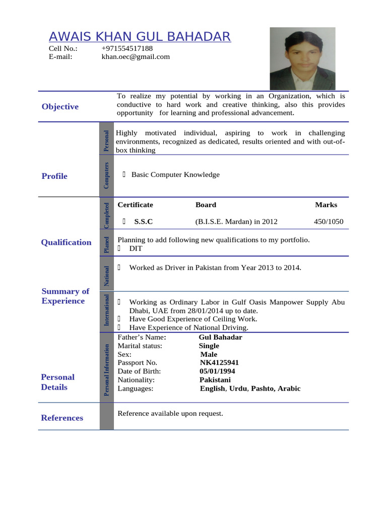 Awais Khan Gul Bahadar: Objective | PDF