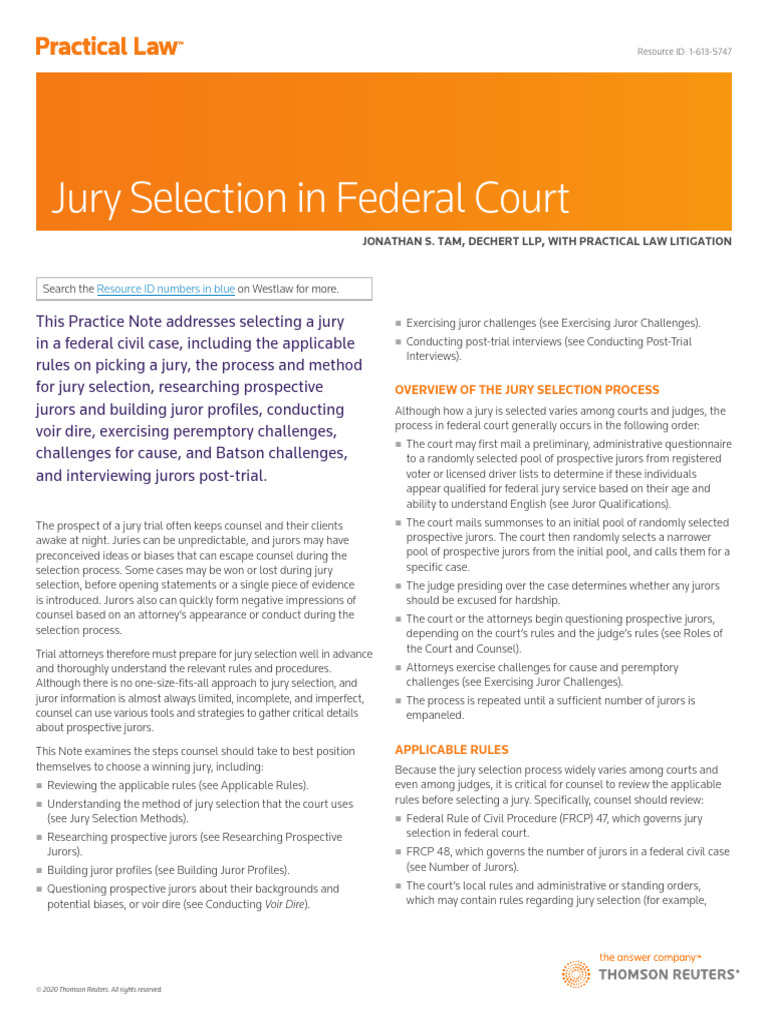 Jury Selection in Federal Court | PDF | Batson V. Kentucky | Jury Selection