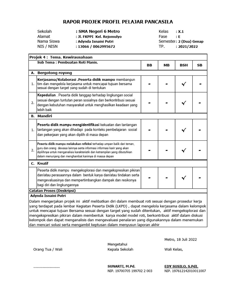 Contoh Raport Projek Hal 3 | PDF