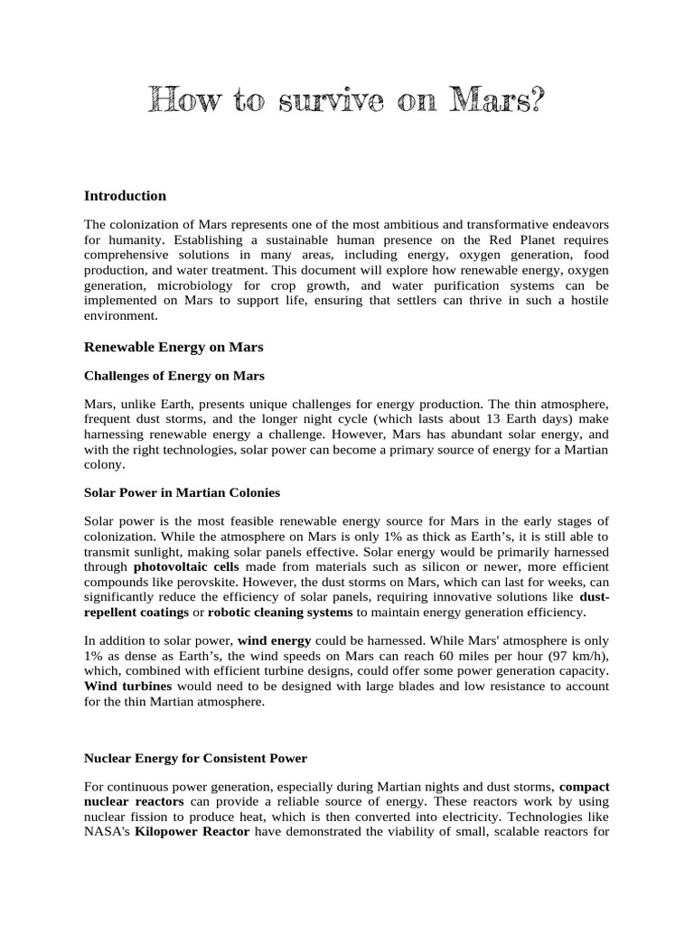 How To Survive On Mars - Colonization of Mars. Coursework. Day 2 | PDF ...