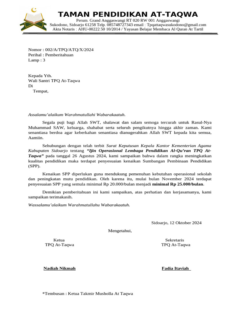 Surat Kenaikan SPP | PDF