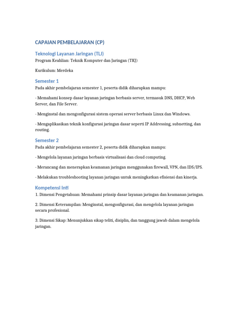 CP Teknologi Layanan Jaringan TLJ | PDF