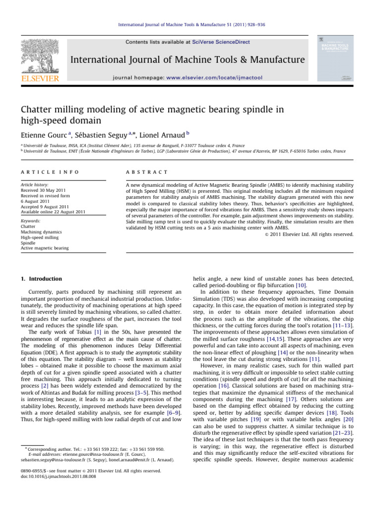 Chatter Milling Modeling of Active Magnetic Bearing Spindle in High ...