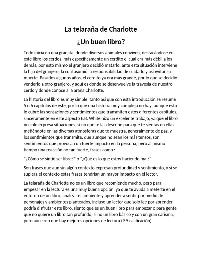 Reseña de "La telaraña de Charlotte" | PDF