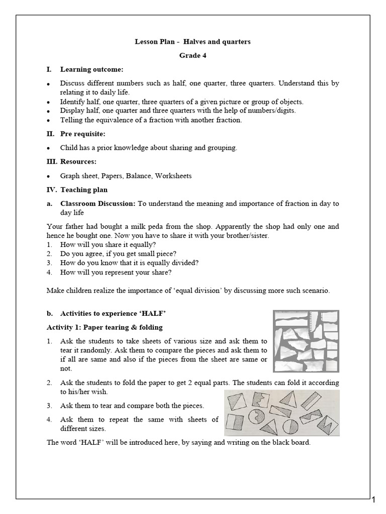 Lesson Plan - GR 4 - Halves & Quarters | PDF | Numbers