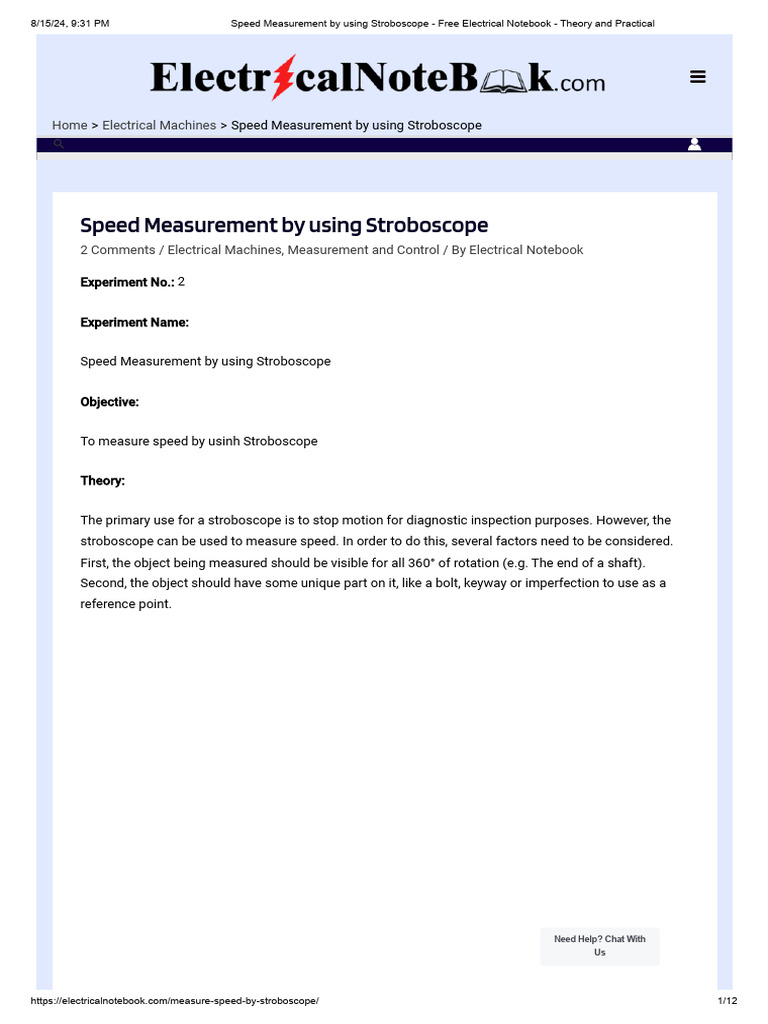 Speed Measurement by Using Stroboscope - Free Electrical Notebook - Theory and Practical | PDF ...