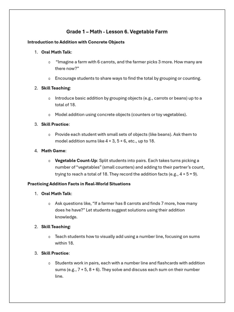 Grade 1 - Term 2 - L6 Vegetable Farm LP WS | PDF | Subtraction ...