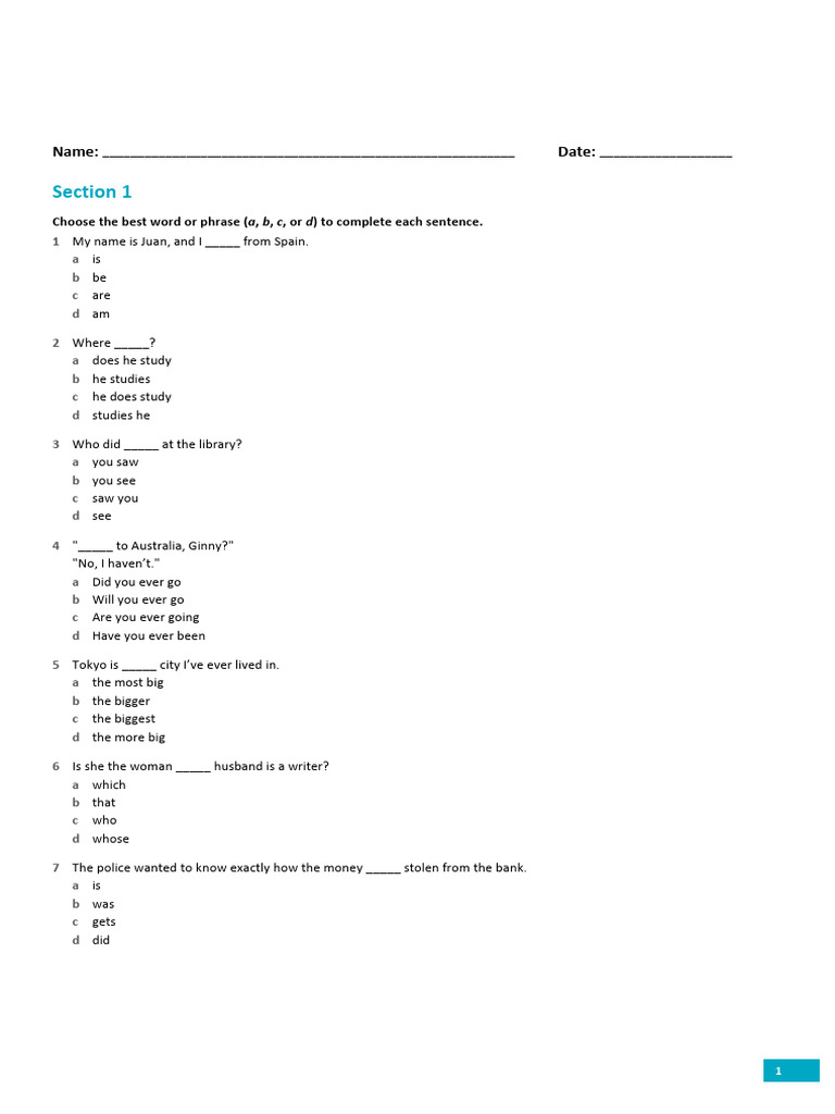 SK 2e Full Placement Test With Key | PDF | Tourism