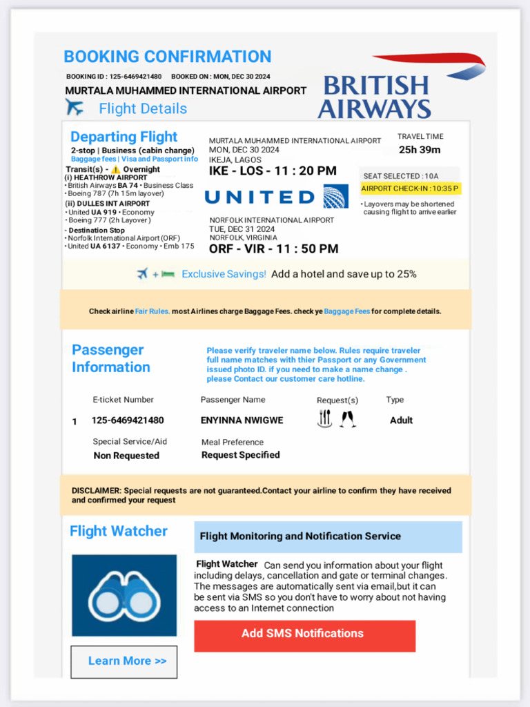 British Airways Itinerary | PDF