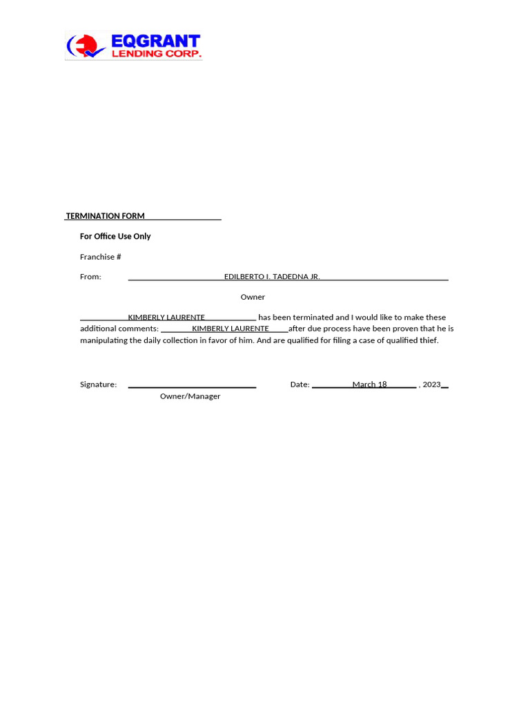 Termination Form | PDF