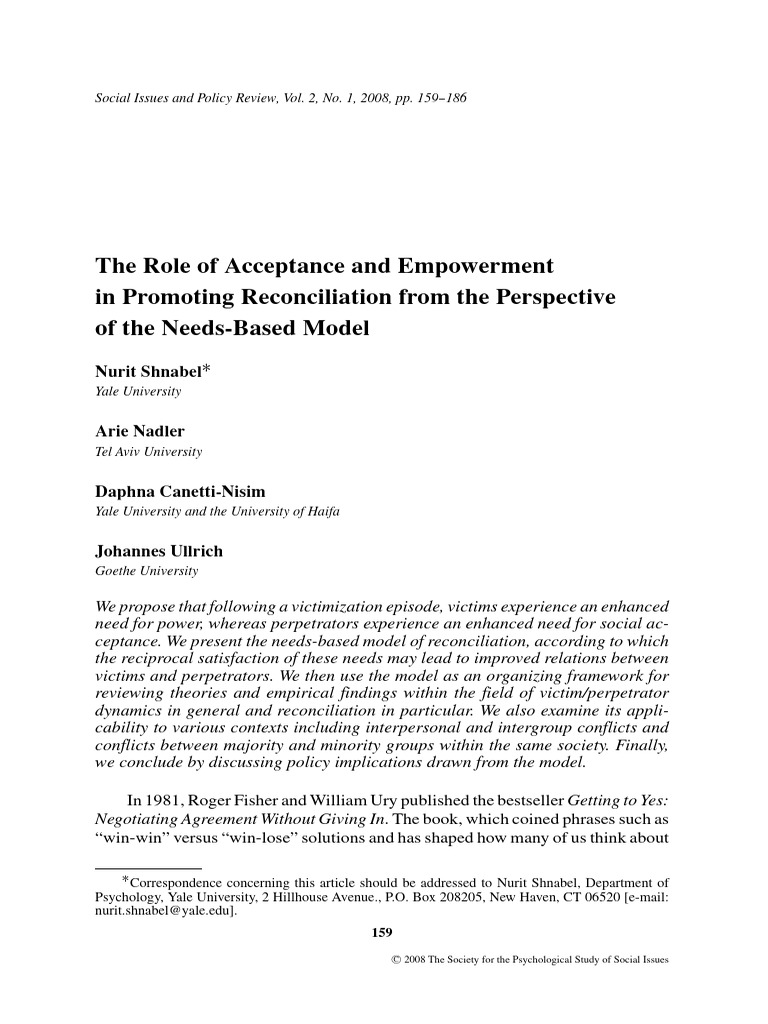 The Role of Acceptance and Empowerment in Promoting Reconciliation from the Perspective of the ...