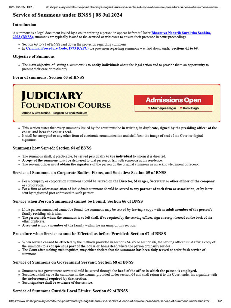 bnss summon | PDF | Summons | Government