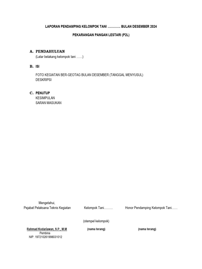 Format Laporan Pendamping Kelompok Tani Desember | PDF