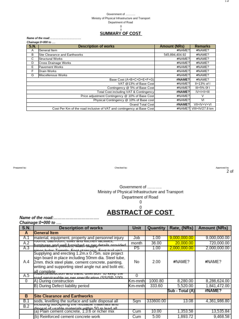 Road Estimation Excel Sheet by Engineeringnepal | PDF | Concrete | Foundation (Engineering)