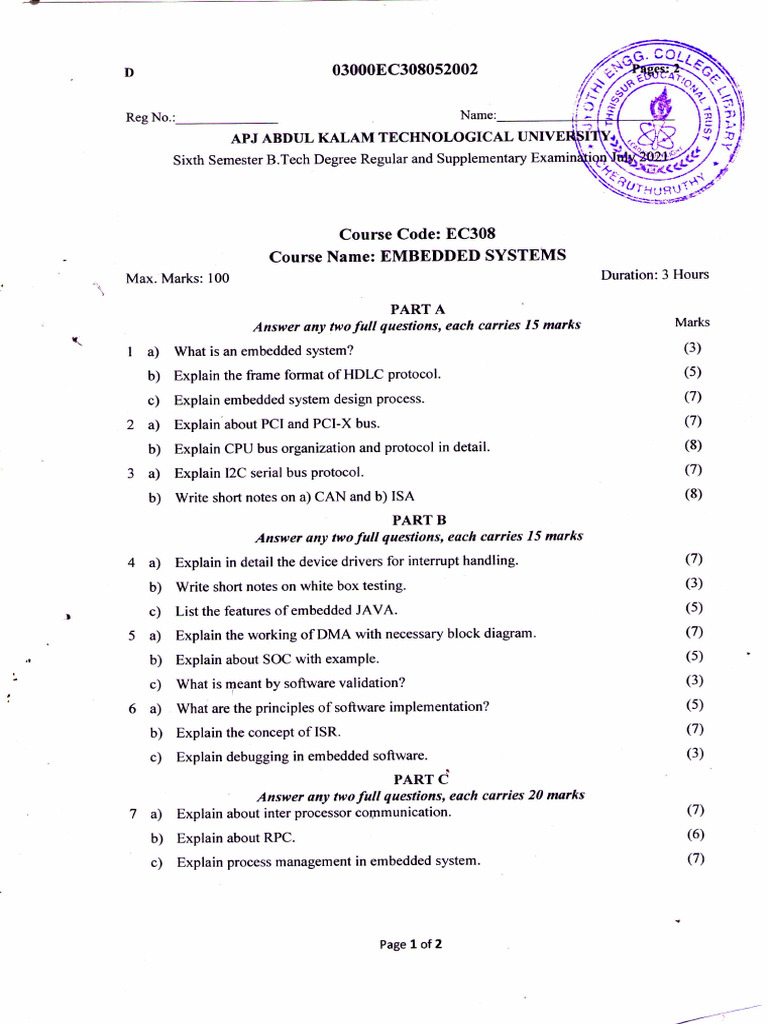 Embedded Systems Exam Questions Guide | PDF | Embedded System | Computer Hardware