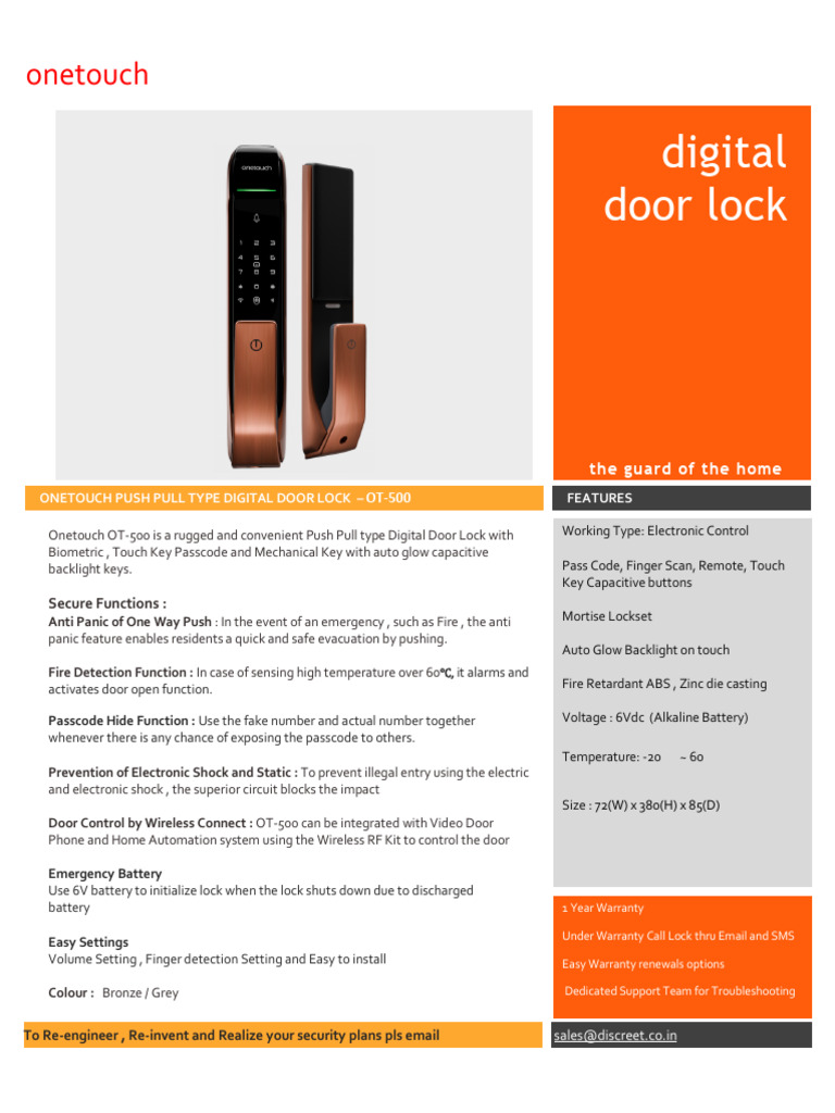 Onetouch Digital Door Lock - OT-500 | PDF | Capacitor | Electricity