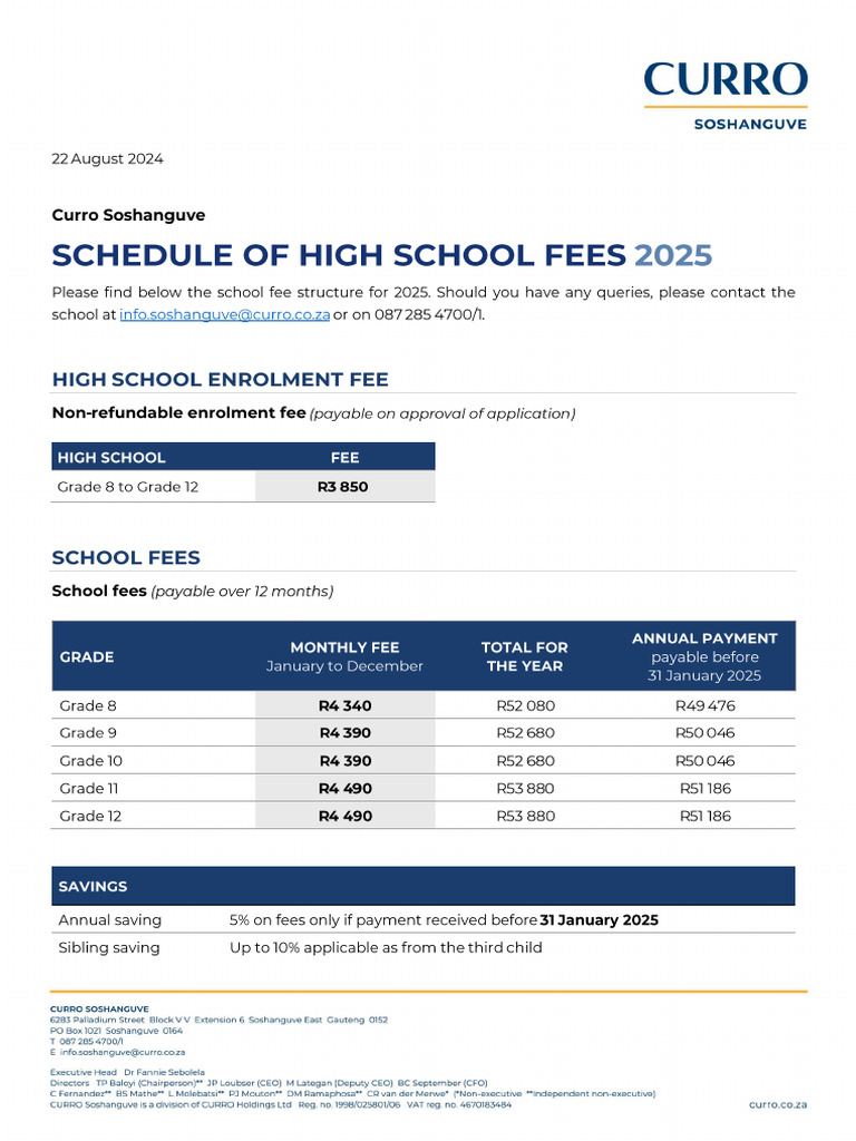 Curro Soshanguve School Fees 2025 | PDF