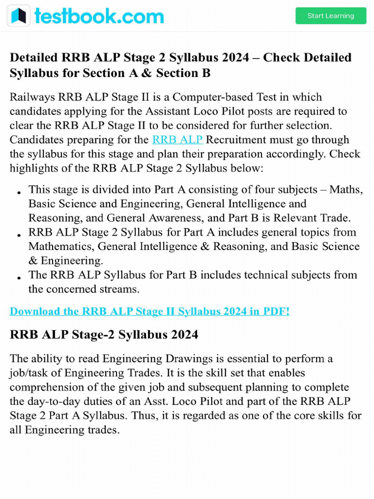 Detailed RRB ALP Stage 2 Syllabus | PDF