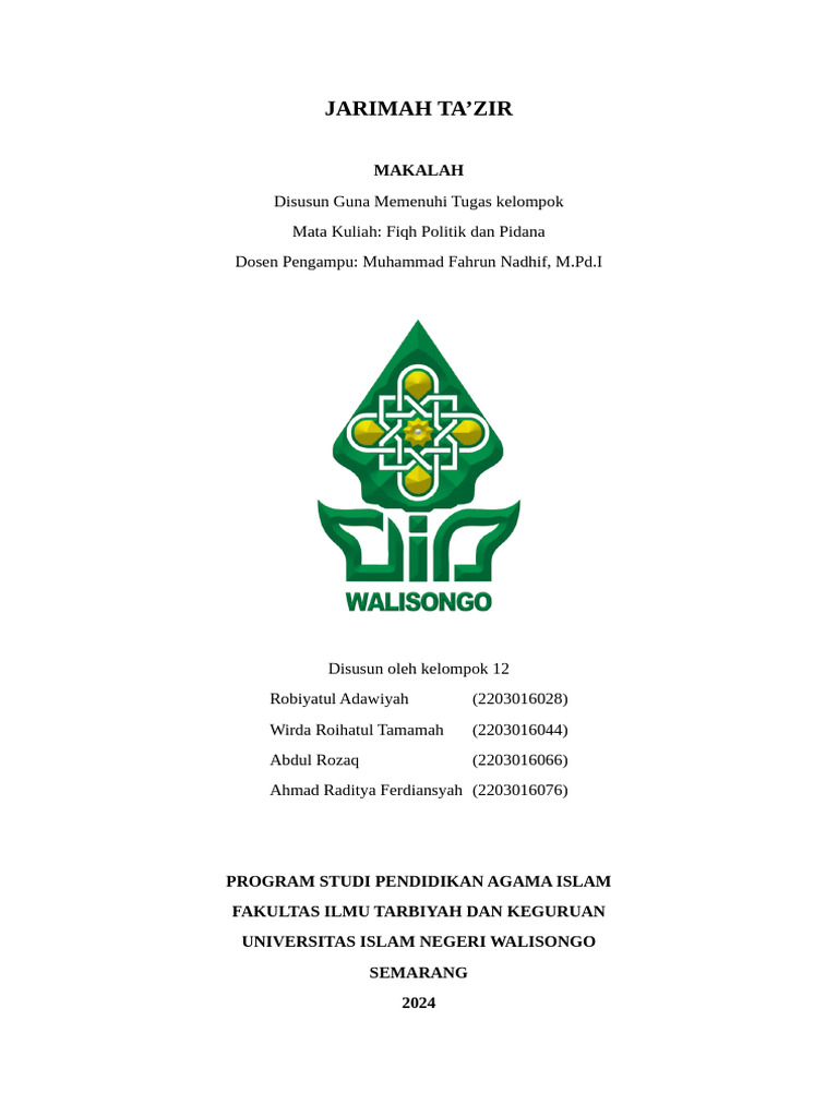 Makalah Fiqh. Kel - 12 Jarimah Ta'zir | PDF