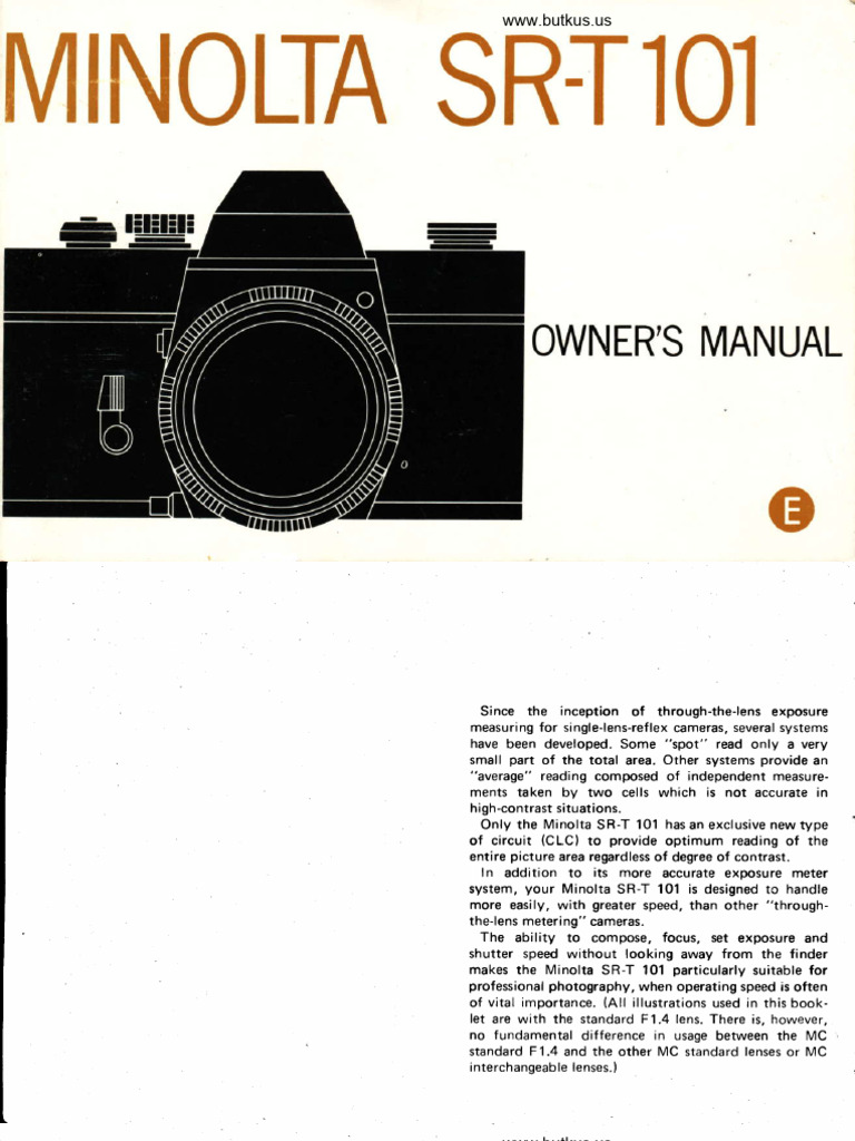 Minolta Srt 101 | PDF | Camera Lens | Shutter Speed