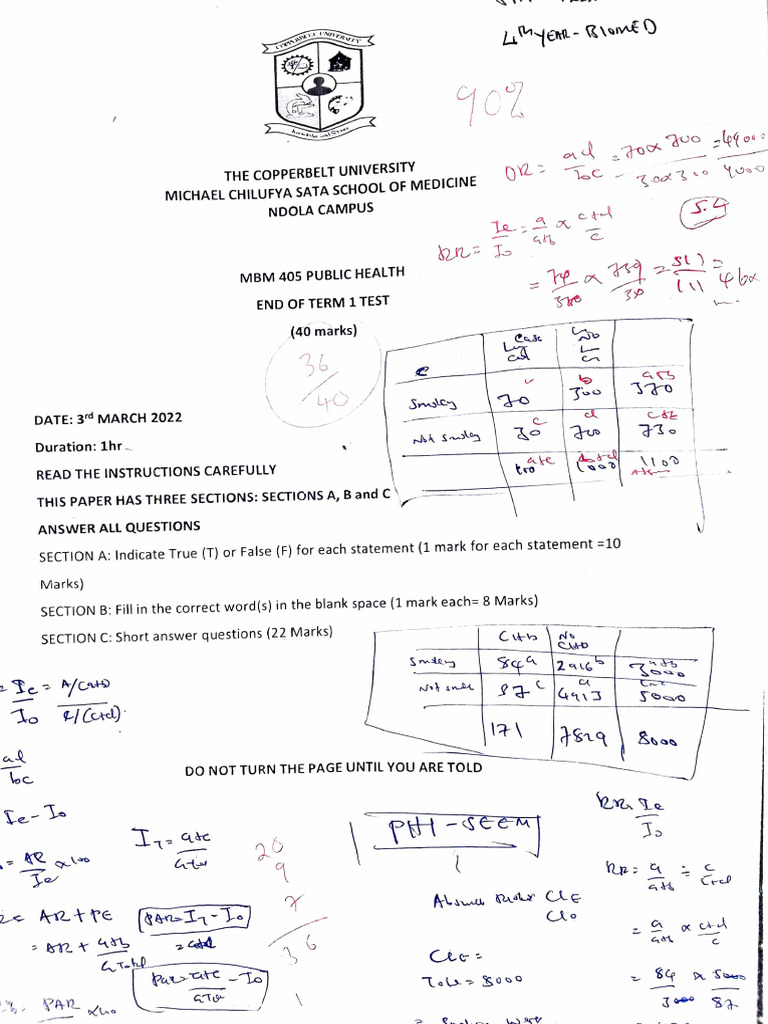 PUBLIC HEALTH MBM 405 TEST 1 2022 | PDF