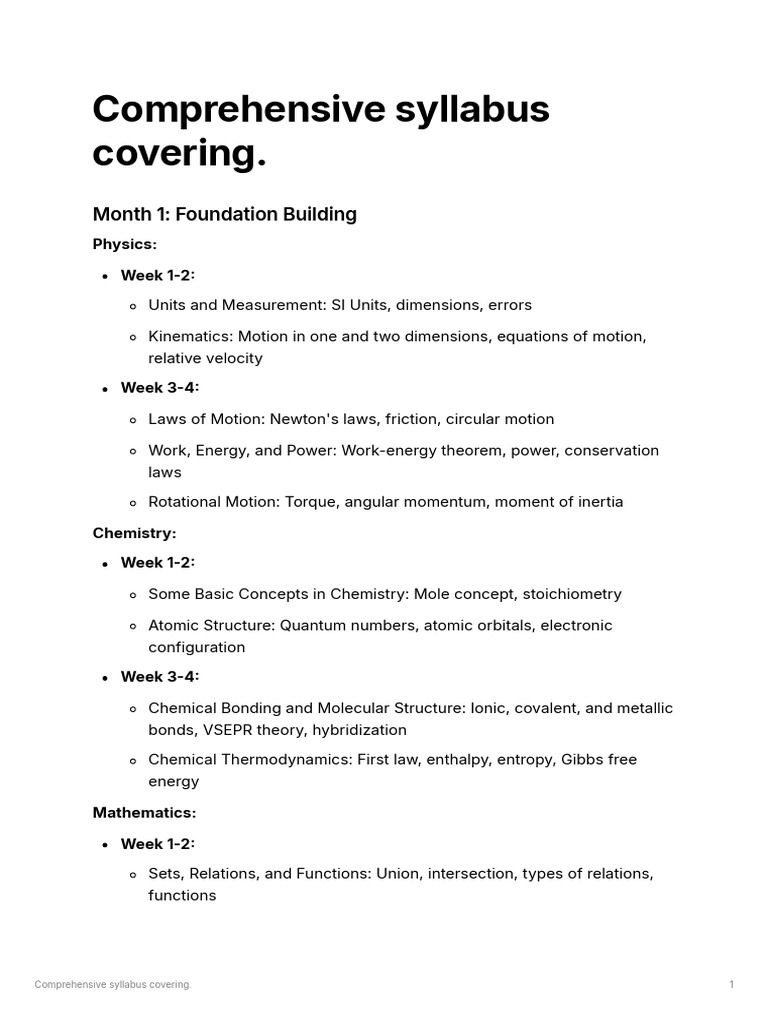 Comprehensive 5-Month Study Syllabus | PDF | Chemistry | Newton's Laws ...