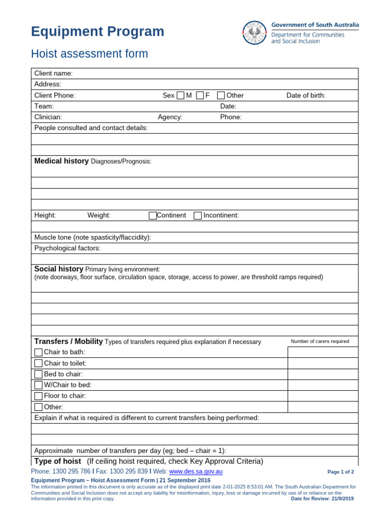 Hoist Assessment Form | PDF