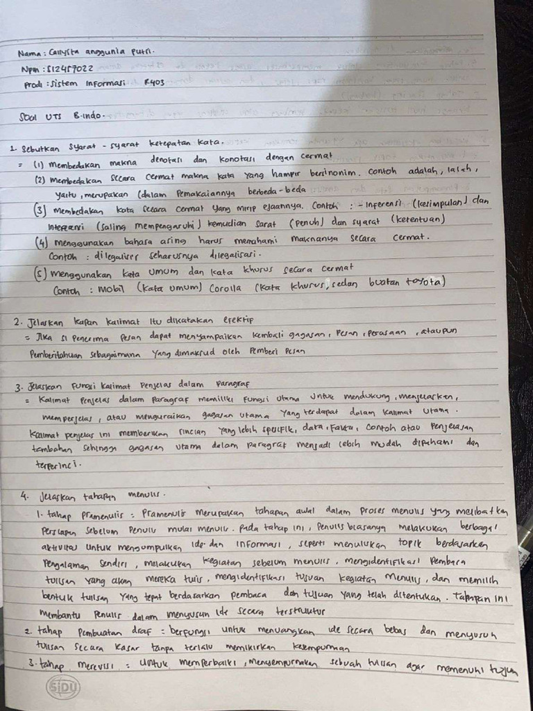 Callysta Anggunia Putri UTS B.indo | PDF