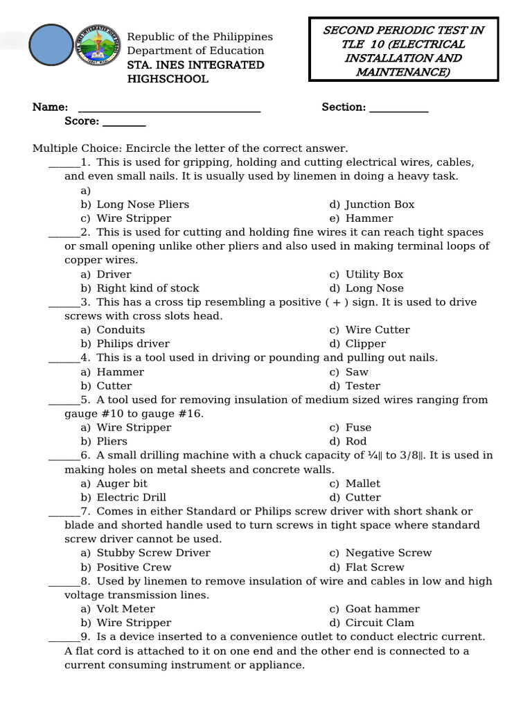 TLE 9 2ndPERIODICAL EXAMINATION 2024 - 2025 | PDF | Fuse (Electrical ...