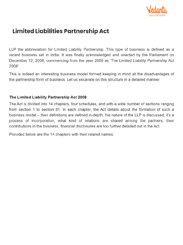Limited Liabilities Partnership Act | PDF