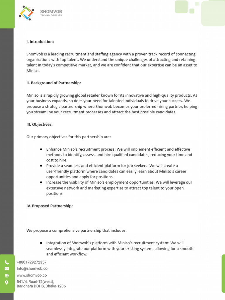 Shomvob & Miniso Proposal | PDF | Recruitment | Business Economics