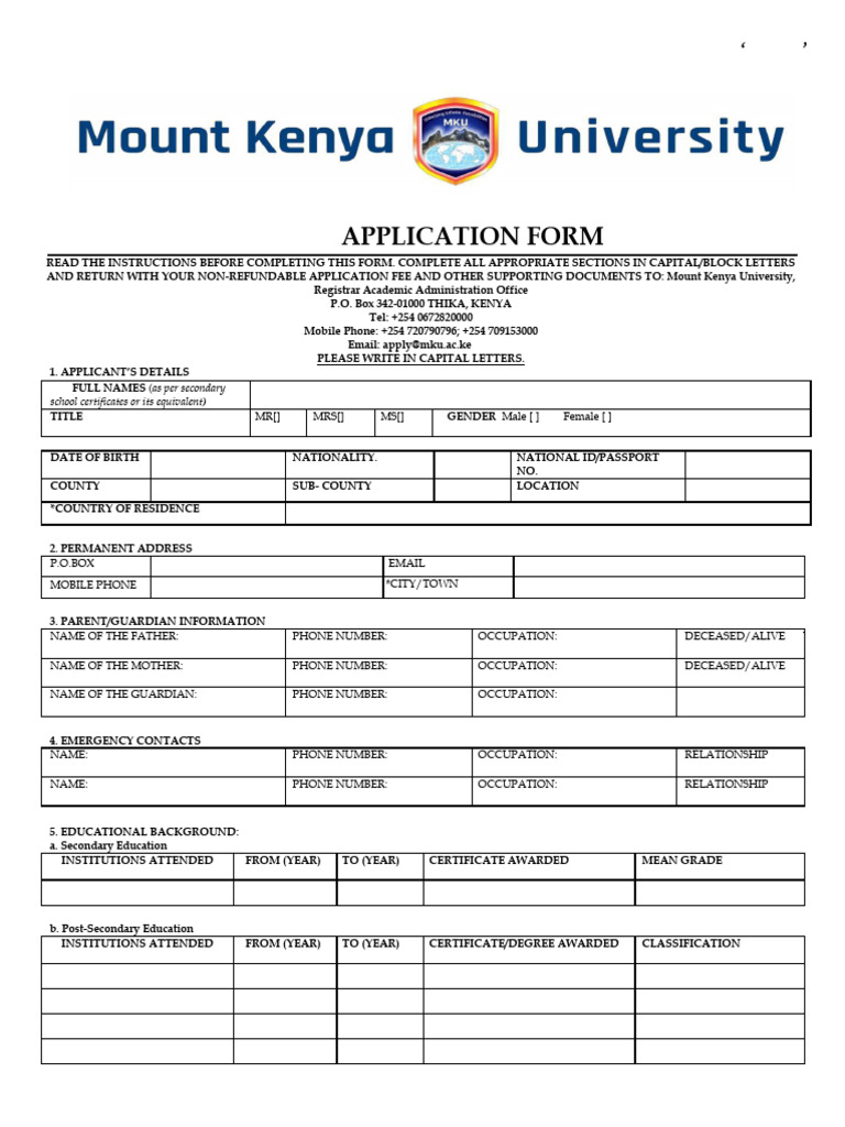 MKU Application Form and Requirements | PDF | Diploma | Academic Degree
