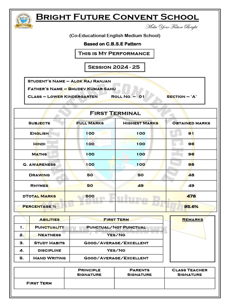(LKG) First Terminal Report Card003 | PDF | Teachers | Schools