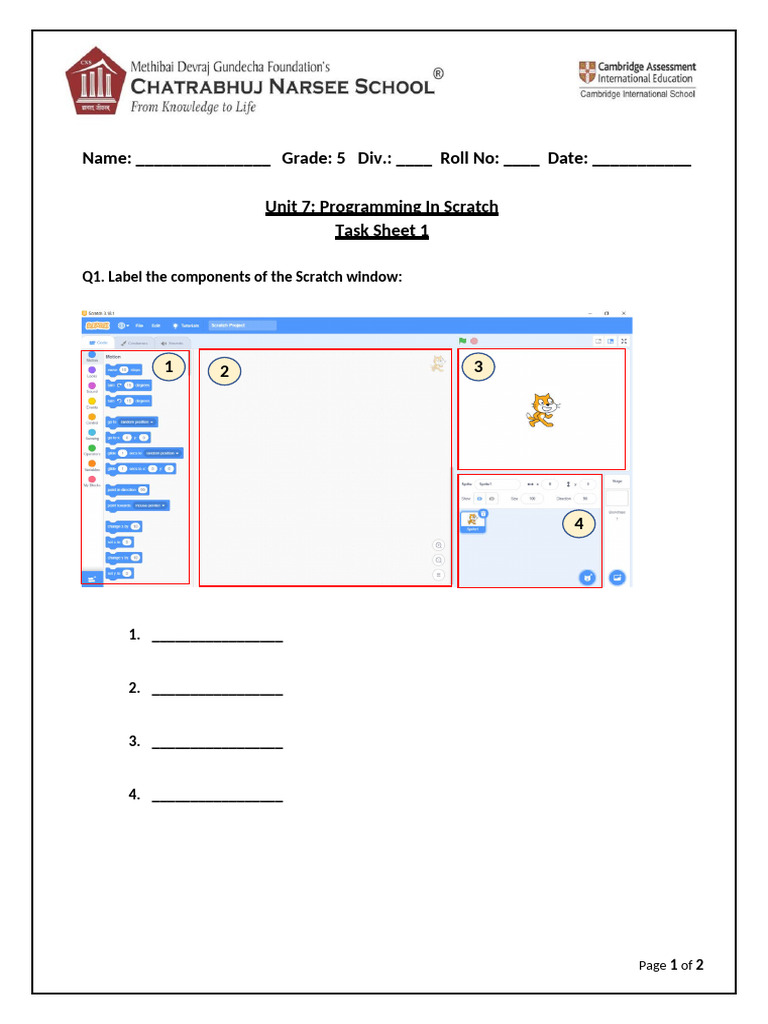 Grade5 ICT Programming in Scratch Tasksheet1 | PDF