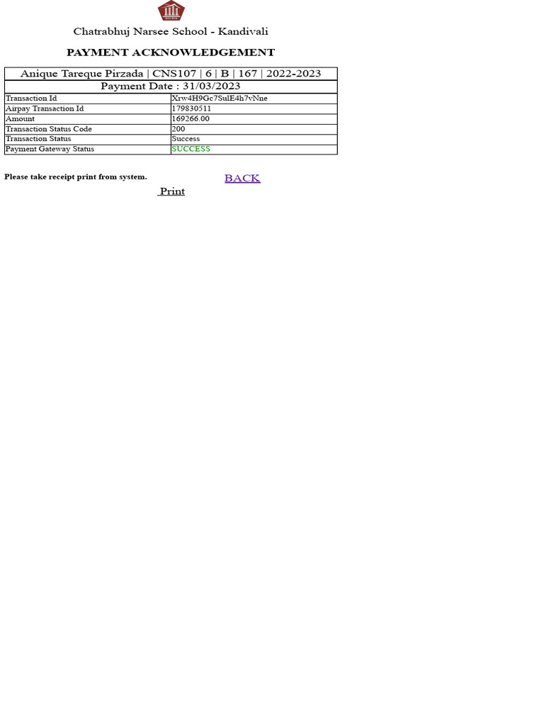 Httpscns Edusprint incnsonlinepaymentAirPayResponse | PDF