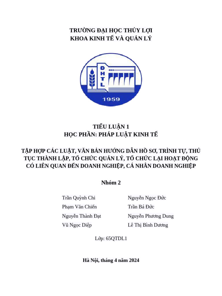 Tiểu luận 1 PLKT- Nhóm 2 - Lớp 65QTDL1 | PDF