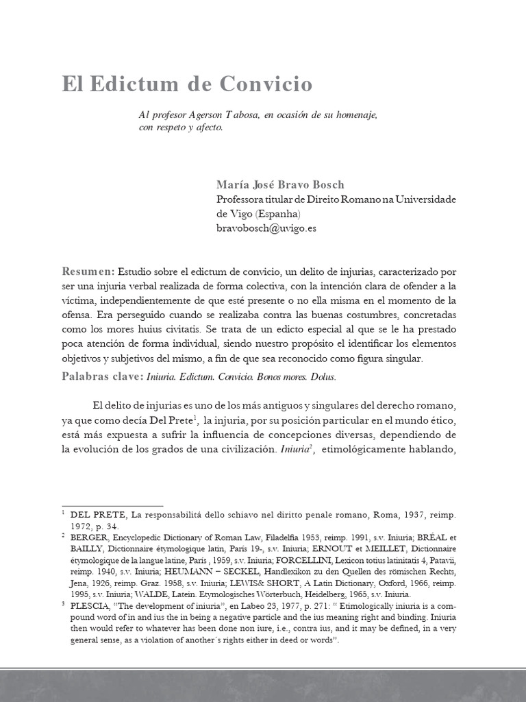 Análisis del Edictum de Convicio en Derecho Romano | PDF | Justicia ...