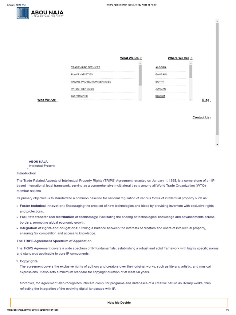TRIPS Agreement of 1995 - All You Need To Know | PDF | Intellectual ...