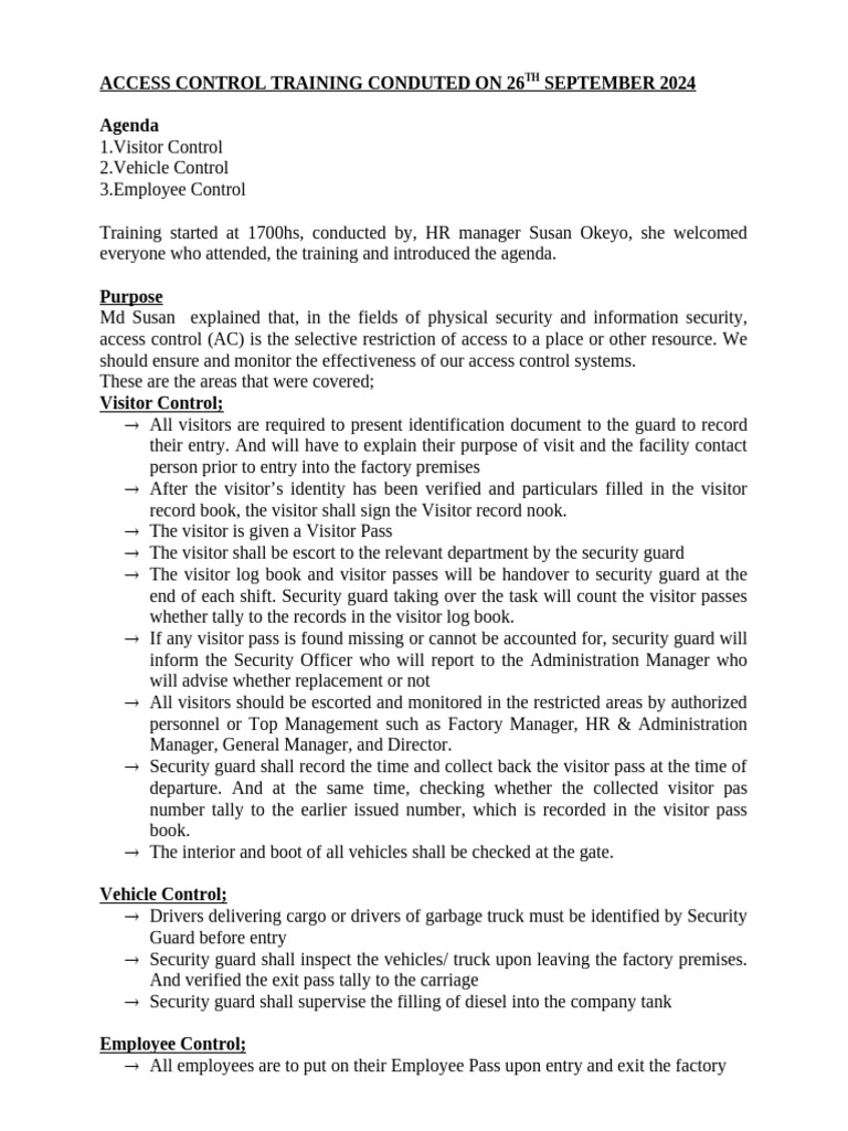 GST - Security Access Control Training - Sep 2024 | PDF | Security Guard