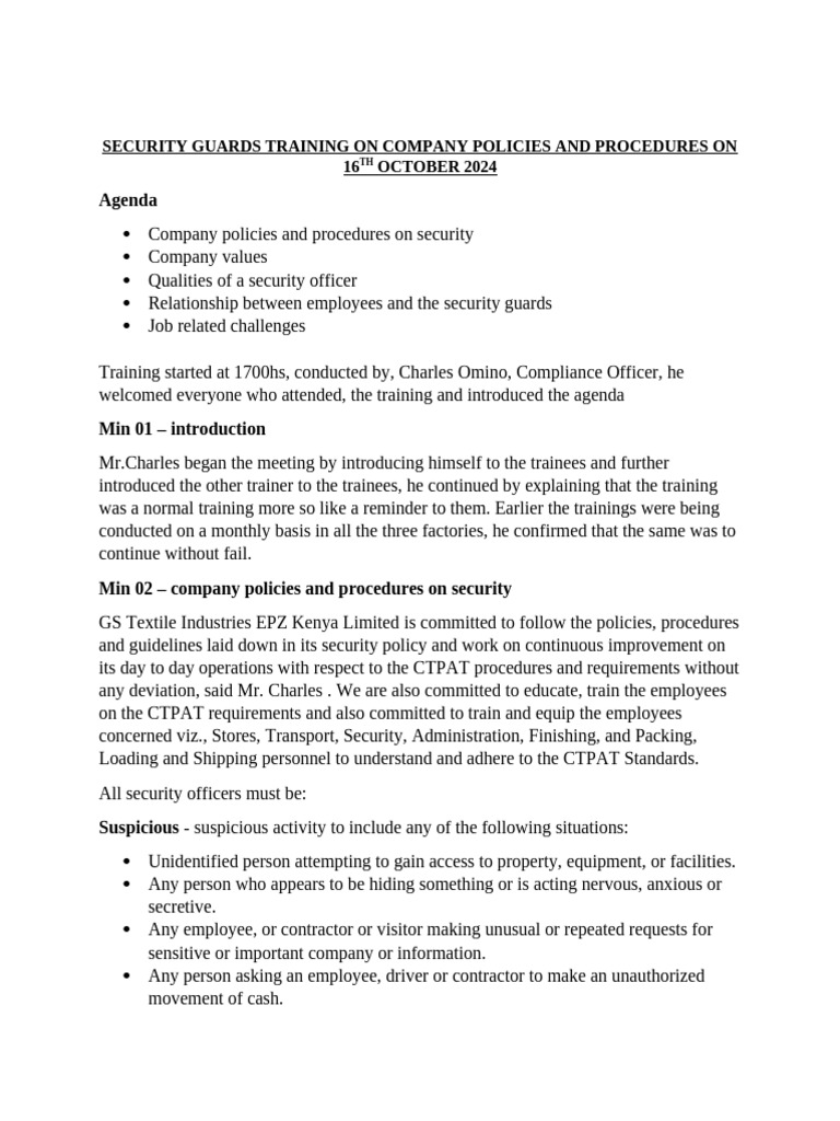 GST - Security Guards Training On Company Policies and Procedures ...