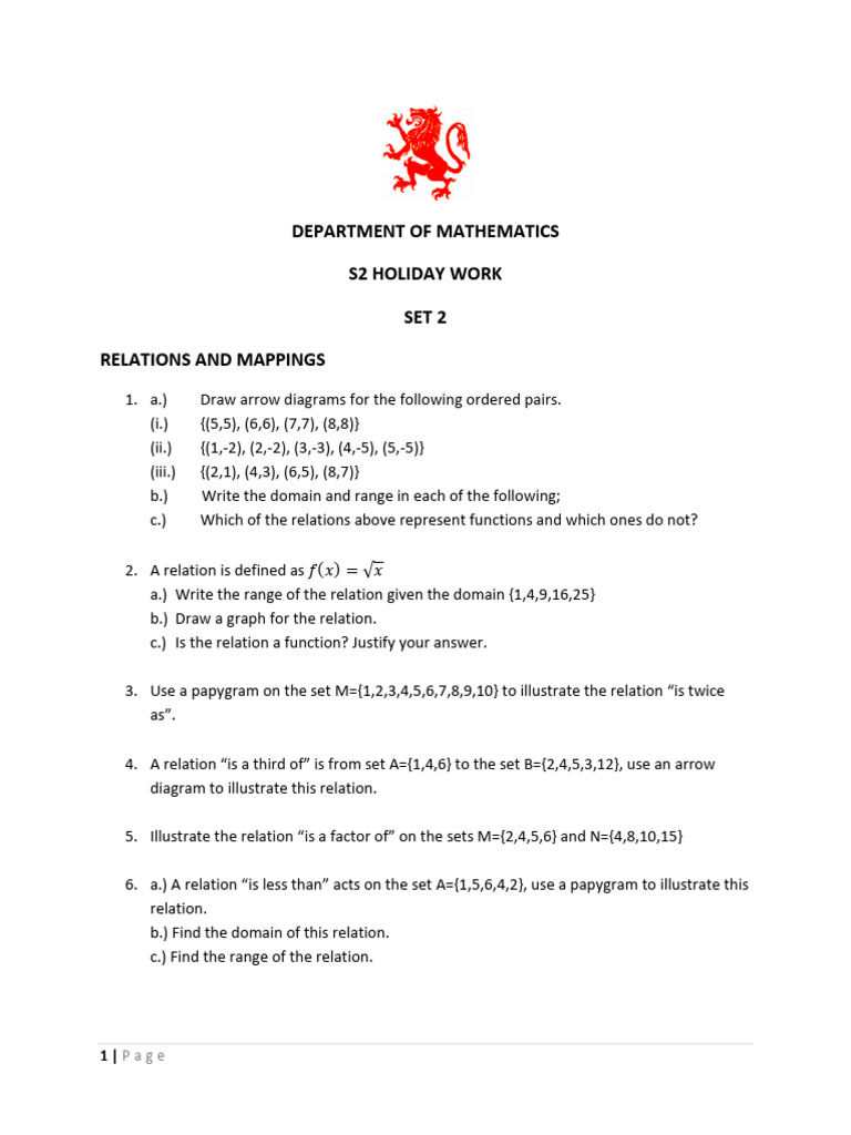 S2 maths set 2 | PDF | Function (Mathematics) | Mathematics