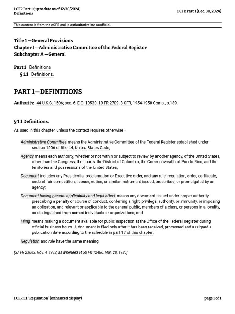 1 CFR Part 1 (up to date as of 12-30-2024) | PDF